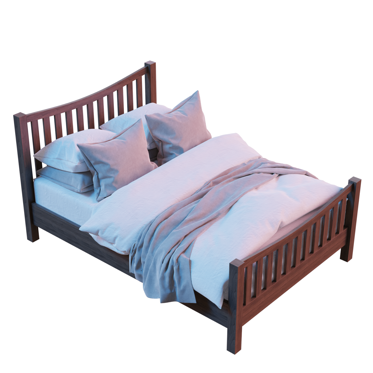 Wooden Frame Double Bed 02 • iMeshh - 3D Model for Blender 4.0+