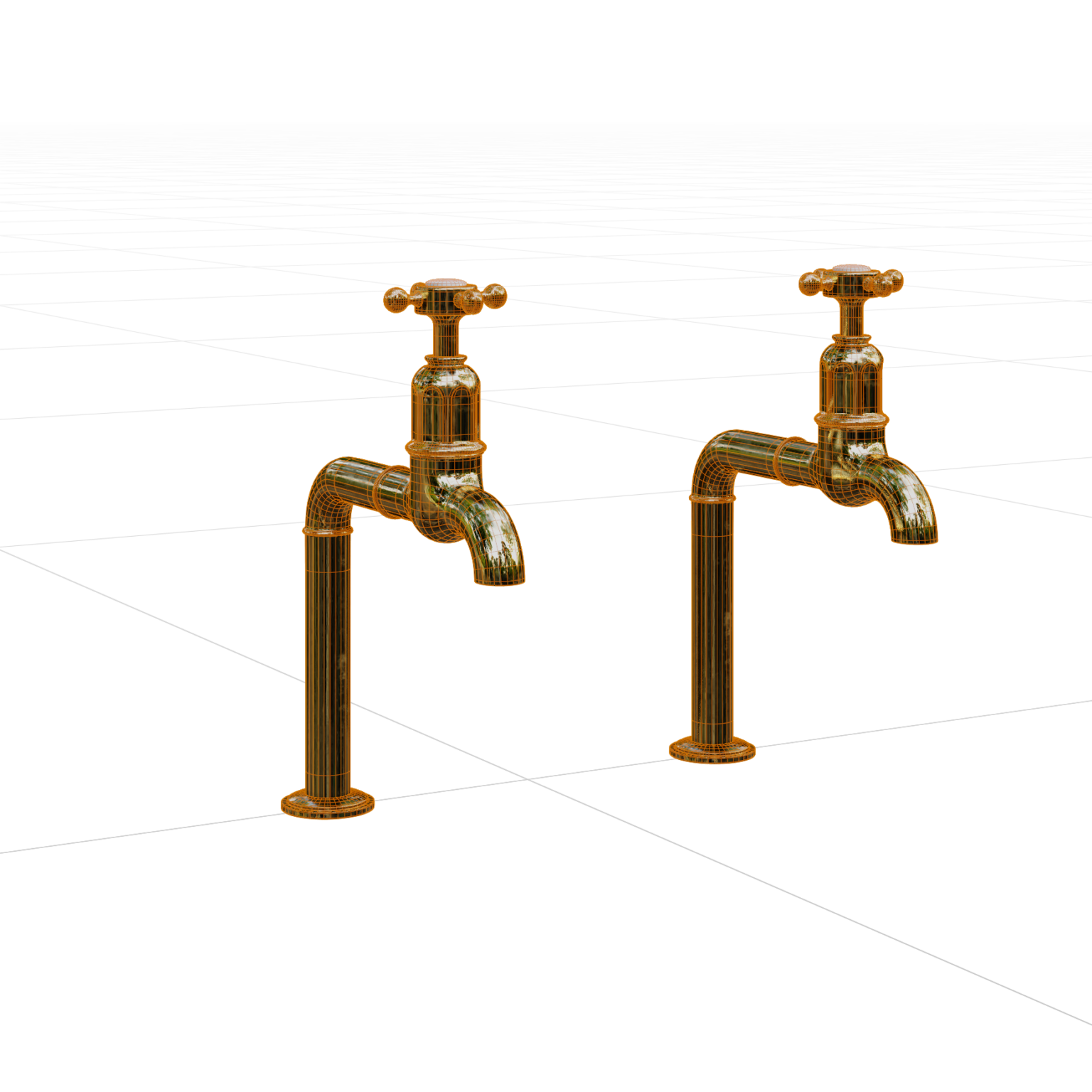 Aged Brass Twin J-Tap 01 for Blender • iMeshh 3D Model Library