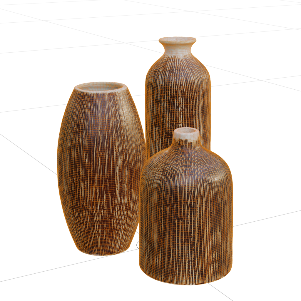 Brown Lines Vase Set 01 • iMeshh - 3D Model for Blender 4.0+